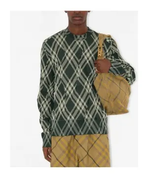 Burberry Checked Crewneck Knitted Jumper - Black