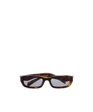 Prada Rectangular Frame Sunglasses With Patterned Temples - Black