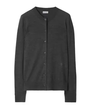 Burberry Logo Embroidered Buttoned Cardigan - Medium Gray