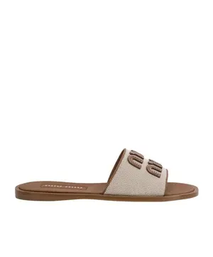 Miu Miu Logo Detailed Slip-on Sandals - Brown