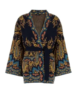 Etro Long-sleeved Belted Cape With V-neck - Black