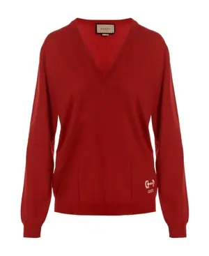 Gucci V-neck Long Sleeve Jumper With Front Logo