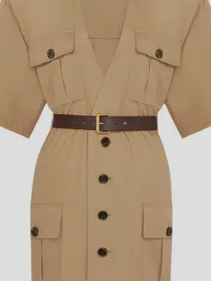 Saint Laurent Saharienne V-neck Short-sleeved Dress