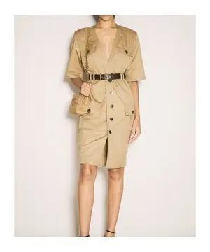 Saint Laurent Saharienne V-neck Short-sleeved Dress