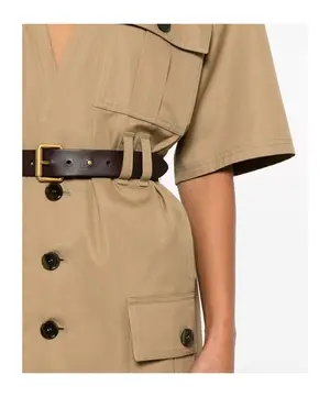 Saint Laurent Saharienne V-neck Short-sleeved Dress