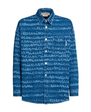 Marni Logo Printed Buttoned Denim Shirt - Blue