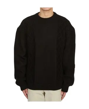 FAMILY FIRST Long-sleeve Crewneck Sweater With Ribbed Details - Black