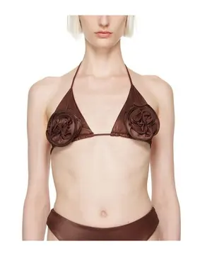 Magda Butrym Rose Embellished Triangle Bikini Top - Brown
