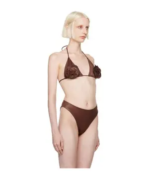 Magda Butrym Rose Embellished Triangle Bikini Top - Brown