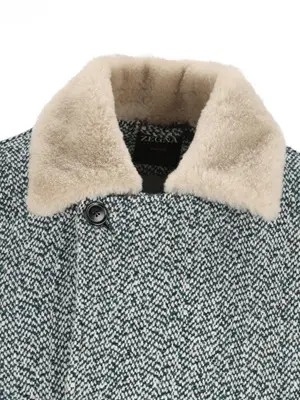 Zegna Single-breasted Long Coat With Fur Collar
