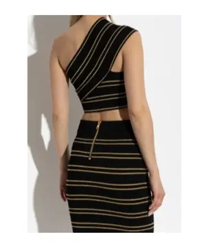 Balmain Striped One-shoulder Cropped Top