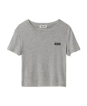 Miu Miu Logo Patch Crewneck T-shirt - Grey