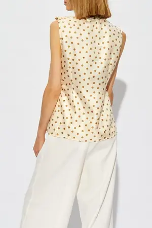 Max Mara Polka Dot Printed Sleeveless Ruffle Top