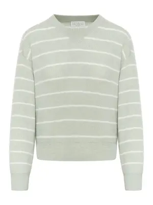 Brunello Cucinelli Striped Ribbed V-neck Jumper