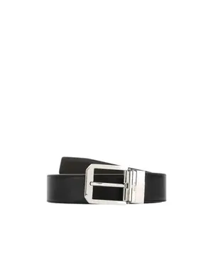 Zegna Logo Engraved Buckle Belt - Black