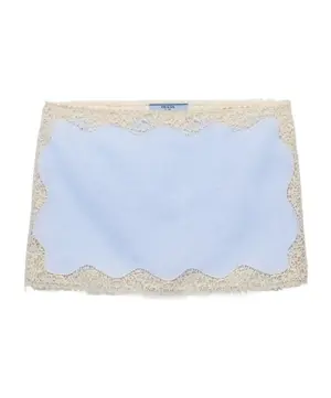 Prada Embroidered Lace-trimmed Linen Miniskirt