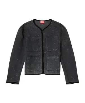 DIESEL® Collarless Zip-up Jacket With Embroidered Logo - Dark Gray
