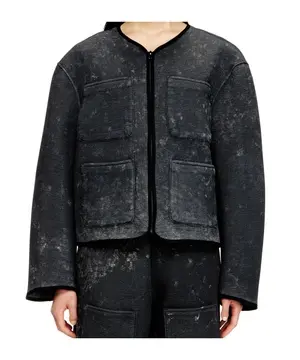 DIESEL® Collarless Zip-up Jacket With Embroidered Logo - Dark Gray