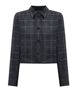 Gabriela Hearst Plaid Long Sleeve Cropped Jacket - Anthracite