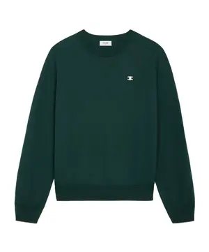 Celine Triomphe Crew Neck Sweater In Wool - Forest