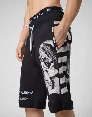 Philipp Plein Skull Graphic Drawstring Shorts