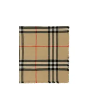 Burberry Check Printed Frayed-edge Scarf - Sand-colored
