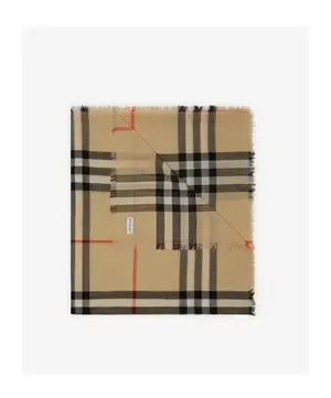 Burberry Check Printed Frayed-edge Scarf - Sand-colored