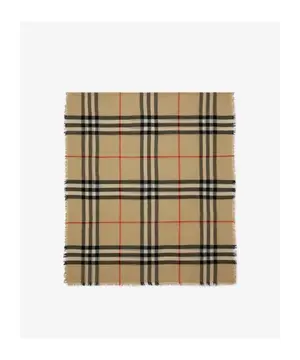 Burberry Check Printed Frayed-edge Scarf - Sand-colored
