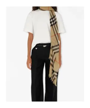 Burberry Check Printed Frayed-edge Scarf - Sand-colored
