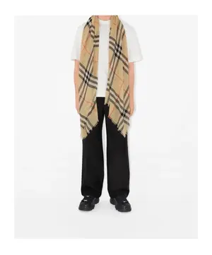 Burberry Check Printed Frayed-edge Scarf - Sand-colored
