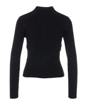 Michael Kors Ribbed Knit Long Sleeve Polo Shirt - Black