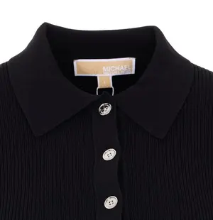 Michael Kors Ribbed Knit Long Sleeve Polo Shirt - Black