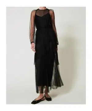 TWINSET Sheer Layered Maxi Dress With Ruffles And Lace Inlays