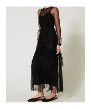 TWINSET Sheer Layered Maxi Dress With Ruffles And Lace Inlays