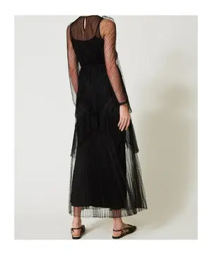 TWINSET Sheer Layered Maxi Dress With Ruffles And Lace Inlays
