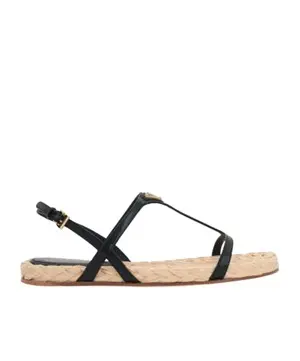 Prada Strappy Flat Sandals With Adjustable Ankle Strap - Black
