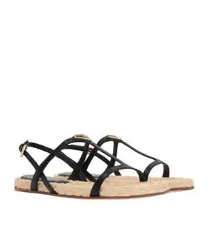 Prada Strappy Flat Sandals With Adjustable Ankle Strap - Black