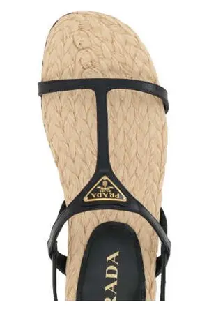 Prada Strappy Flat Sandals With Adjustable Ankle Strap - Black