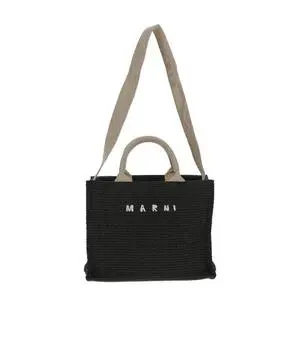 Marni Tropicalia Logo Embroidered Small Tote Bag - Black