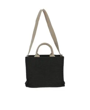 Marni Tropicalia Logo Embroidered Small Tote Bag - Black