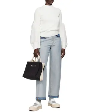Marni Tropicalia Logo Embroidered Small Tote Bag - Black
