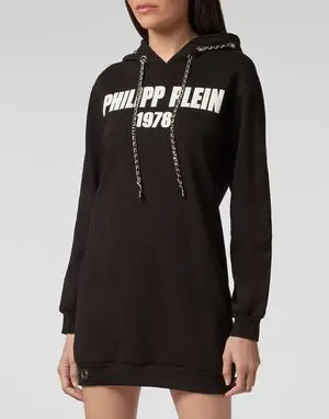 Philipp Plein Hooded Sweater Dress With Chain Detail