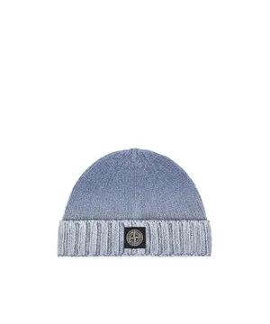 Stone Island Ribbed Logo Patch Beanie Hat - Avio Blue