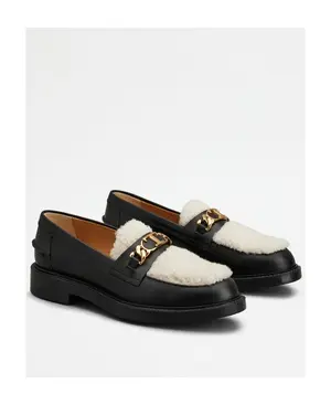 TOD'S Logo Plaque Loafers With Sheepskin Inlay - Multicolor