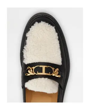 TOD'S Logo Plaque Loafers With Sheepskin Inlay - Multicolor
