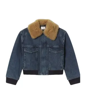 FRAME Long-sleeved Denim Jacket With Wool Collar - Motion