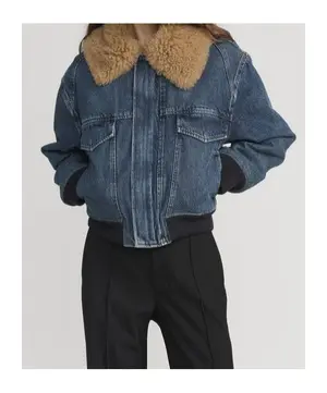 FRAME Long-sleeved Denim Jacket With Wool Collar - Motion