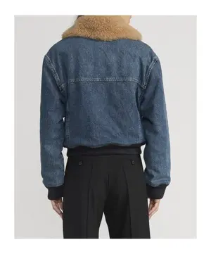 FRAME Long-sleeved Denim Jacket With Wool Collar - Motion