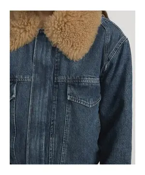FRAME Long-sleeved Denim Jacket With Wool Collar - Motion