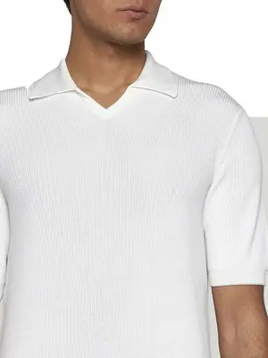 Brunello Cucinelli Short Sleeved Knitted Polo Shirt - White